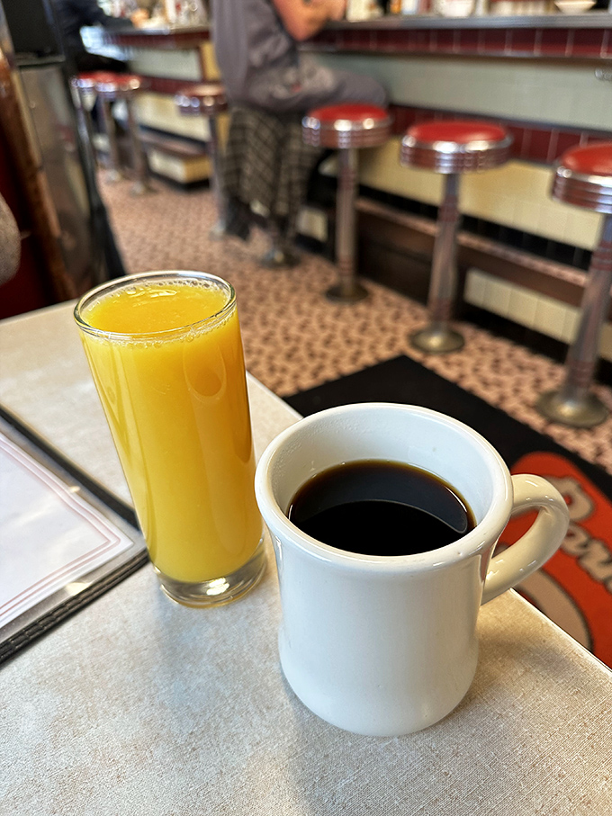Coffee to wake you up, OJ to keep you honest. The perfect duo to kickstart your day of diner delights!