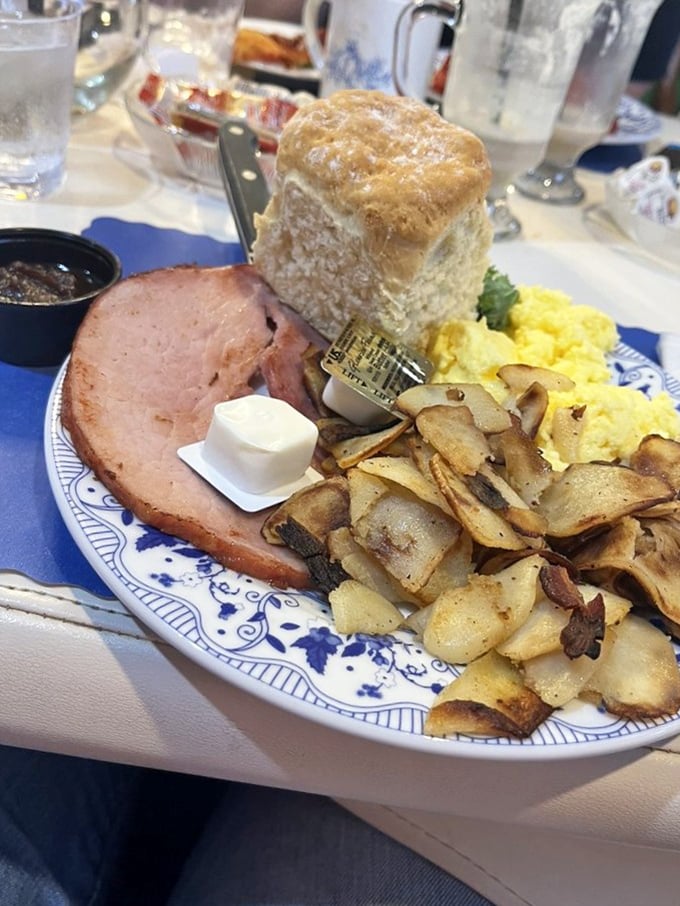 Breakfast that doesn't mess around&mdash;ham, eggs, home fries, and a biscuit that could make a Southerner weep with joy.