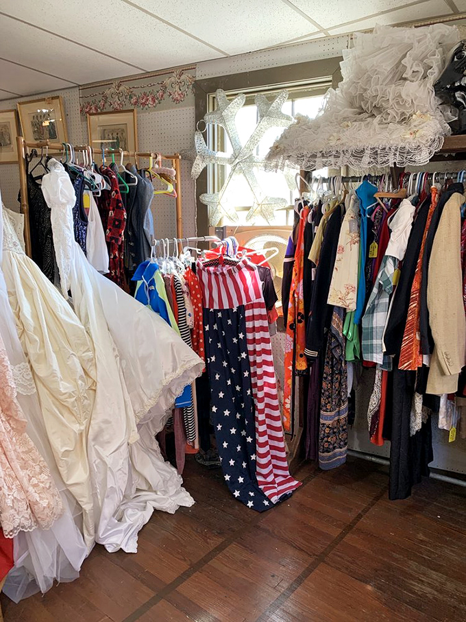 From flapper dresses to disco duds! This clothing collection is like raiding the wardrobe department of a time-traveling movie studio.