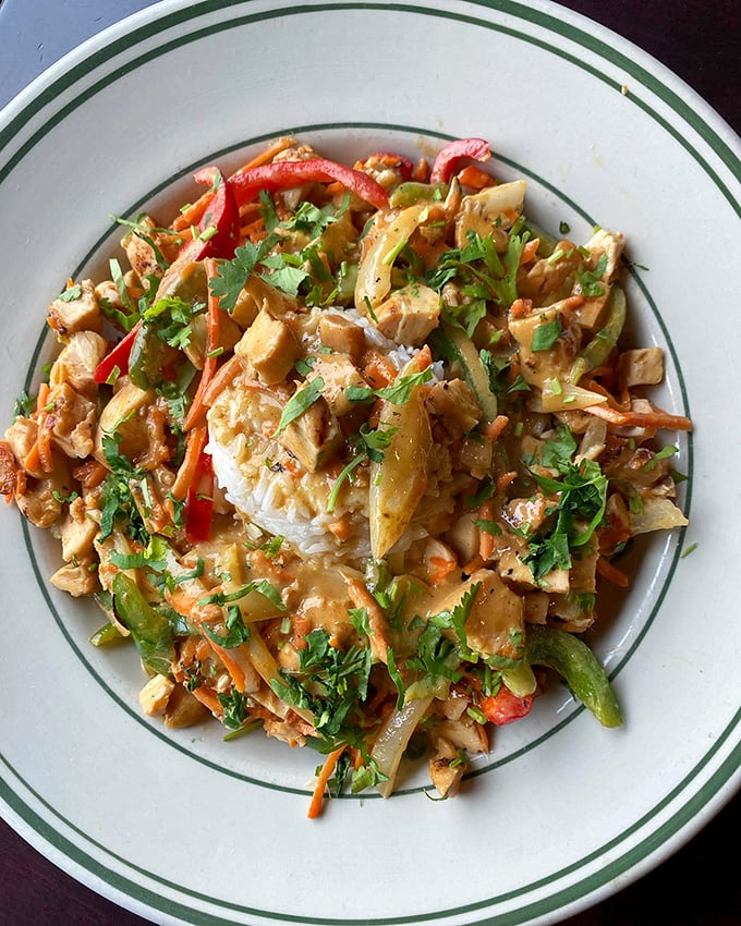 A curry so colorful, it could double as modern art. But trust me, this masterpiece belongs in your mouth, not on a gallery wall.