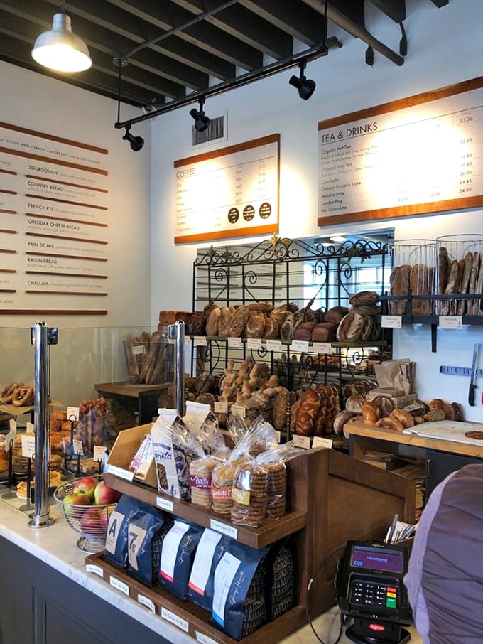 Bread, pastries, and coffee, oh my! This counter is the Yellow Brick Road of baked goods, leading to a land where diets fear to tread.