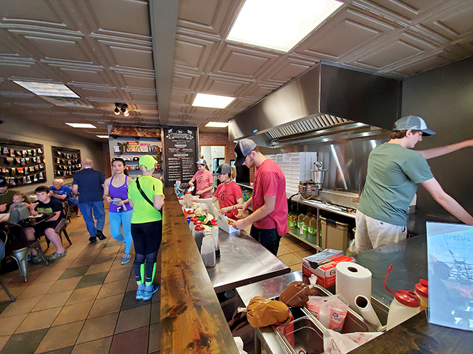 Donut lovers unite! This bustling scene is proof that good taste knows no age. Just look at those happy faces!