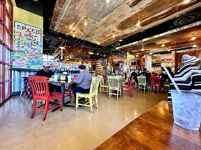 Where strangers become friends over the shared struggle of fitting impossibly large burgers into human-sized mouths.