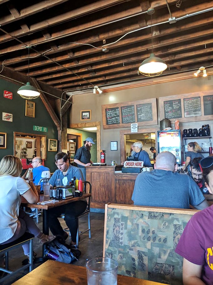 Where everybody knows your name (or at least your order)! The bustling interior of Railroad Bill's is filled with happy diners enjoying their meals and the friendly atmosphere.