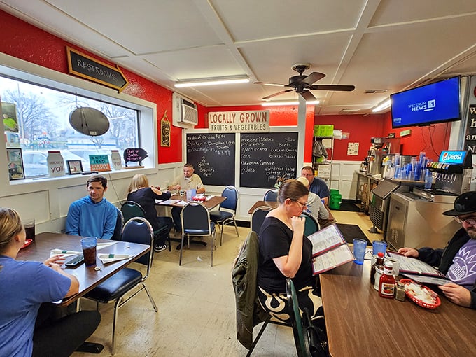 "Locally Grown" isn't just a sign; it's a way of life here. This dining area is as fresh as the produce they serve &ndash; and twice as inviting.
