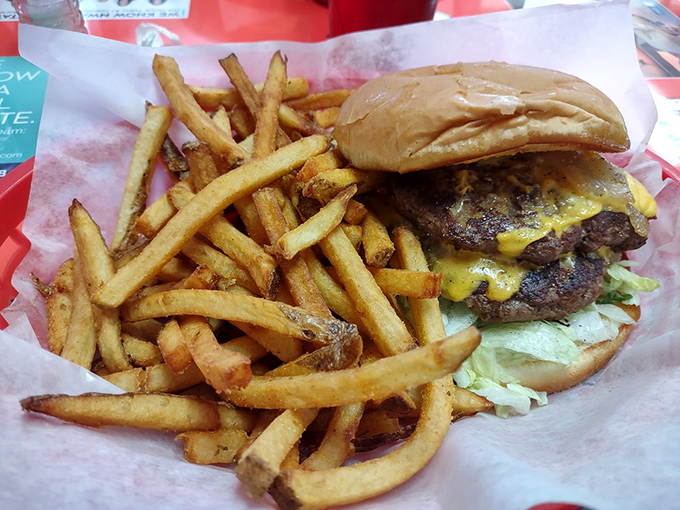 This double cheeseburger could solve diplomatic crises. Notice how the fries are perfectly positioned&mdash;they know they're supporting players.