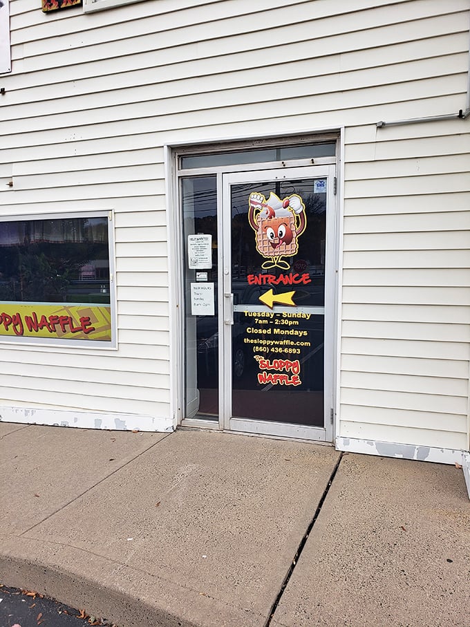 The gateway to gastronomic glory! This entrance promises a world of waffle wonders waiting to be discovered.