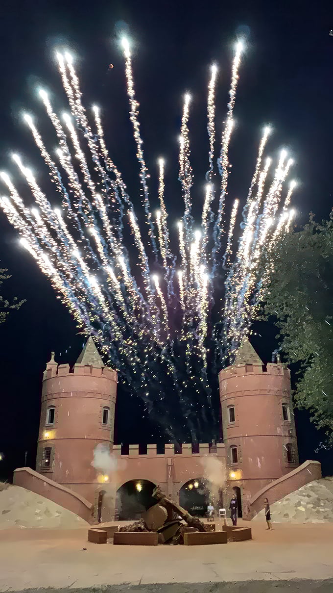Who needs dragon fire when you've got fireworks? Castle Noz lights up the night sky, proving every day can end with a bang.
