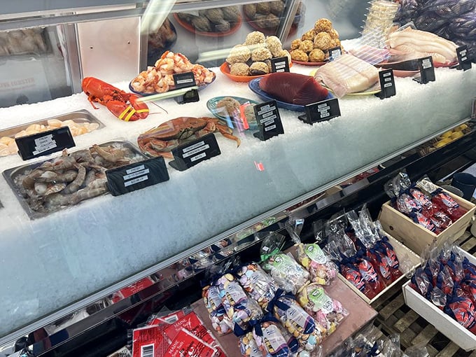 Fresh catch on display! It's like an aquatic jewelry store, where the gems are edible and the pearls come with cocktail sauce.