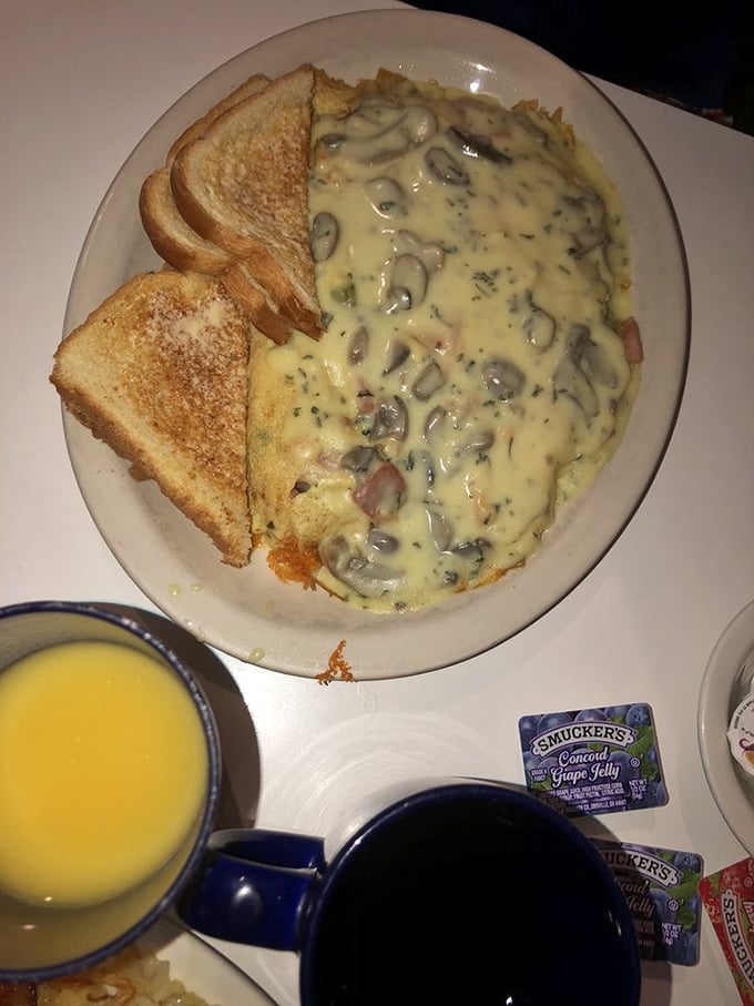 This omelet isn't just loaded, it's on a mission to redefine the concept of "stuffed." Talk about egg-cellent engineering!