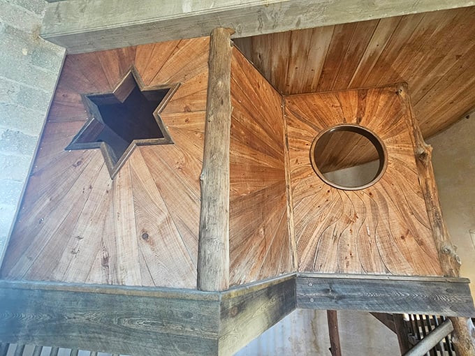 Stars and circles and wood, oh my! This ceiling detail proves that even castles can have a touch of modern artistic flair.