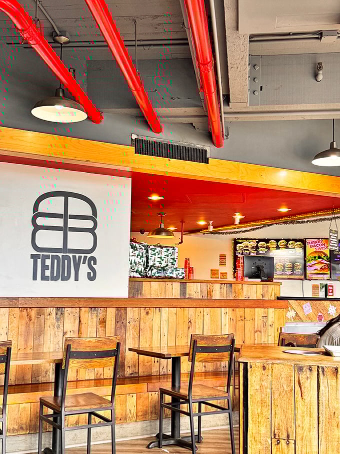 Rustic charm meets burger paradise. This interior says, "Come for the food, stay for the laid-back vibes."