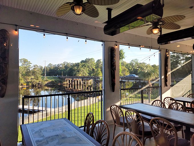 Dinner with a view? Check. This riverside dining room serves up scenery as delicious as the seafood.