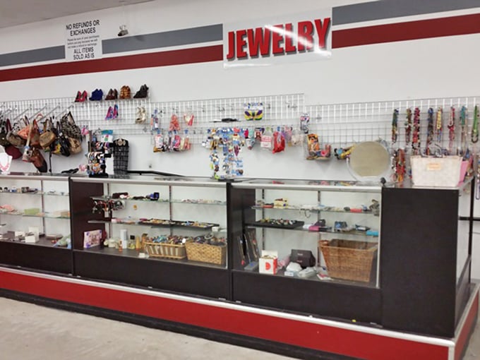 Sparkle central! This jewelry counter is where bling goes to shine again, from costume gems to potential hidden treasures.