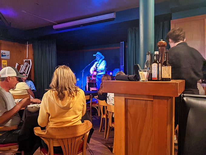 Who needs a jukebox when you've got live tunes? This cowboy crooner turns dinner into dinner theater, serving up melodies alongside your meal.
