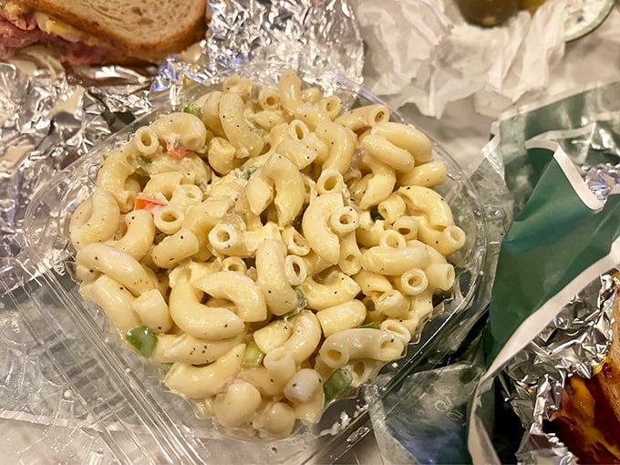 Mac salad: the unsung hero of deli sides! Creamy, dreamy, and ready to complement your sandwich adventure.