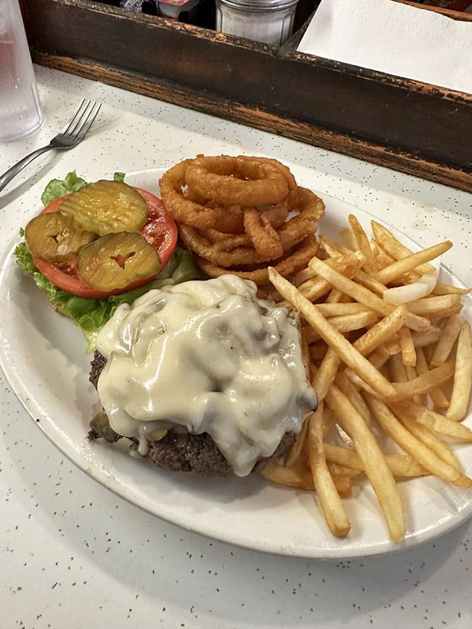 Burger bliss! This mushroom and Swiss masterpiece is so good, it might just convert a few vegetarians back to the dark side.