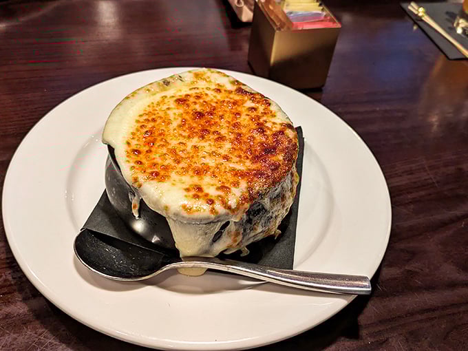 This isn't just French onion soup&mdash;it's a cheese-capped cauldron of comfort that would make Julia Child slow-clap in approval.