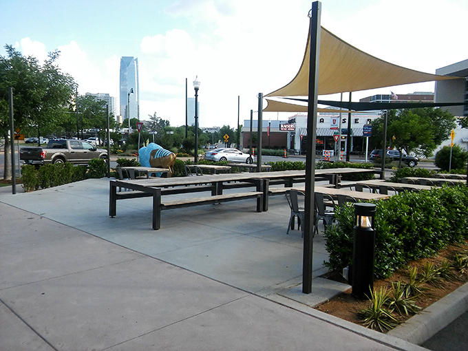 Al fresco feasting at its finest! This outdoor dining area is where food meets fresh air for a perfect Oklahoma City rendezvous.