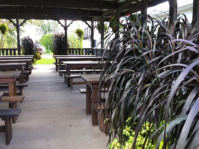 Al fresco dining, Midwest style! This outdoor seating area is perfect for soaking up sunshine and small-town charm.