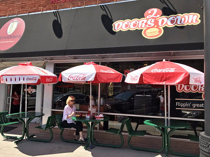 Al fresco dining, 2 Doors Down style. These outdoor seats are perfect for people-watching and burger-inhaling – multitasking at its finest!