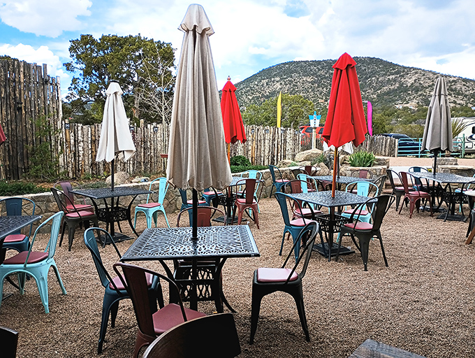 Al fresco dining with a side of mountain views. Mother Nature's dining room, New Mexico style.