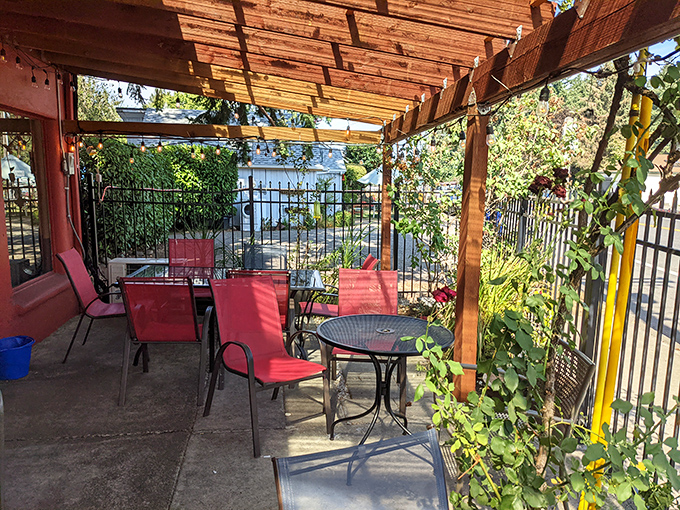 Al fresco dining, Portland style! This charming patio is perfect for people-watching and biscuit-munching.
