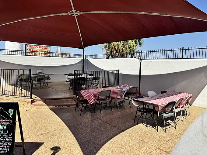 Arizona sunshine and barbecue&mdash;nature's perfect pairing. These red-checkered tables under the desert sky are prime real estate for meat enthusiasts.