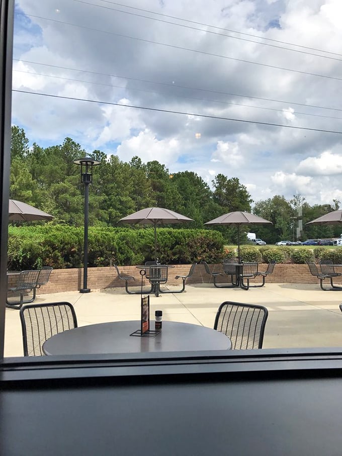Al fresco dining, Southern style! Enjoy your meal with a side of fresh air and people-watching.