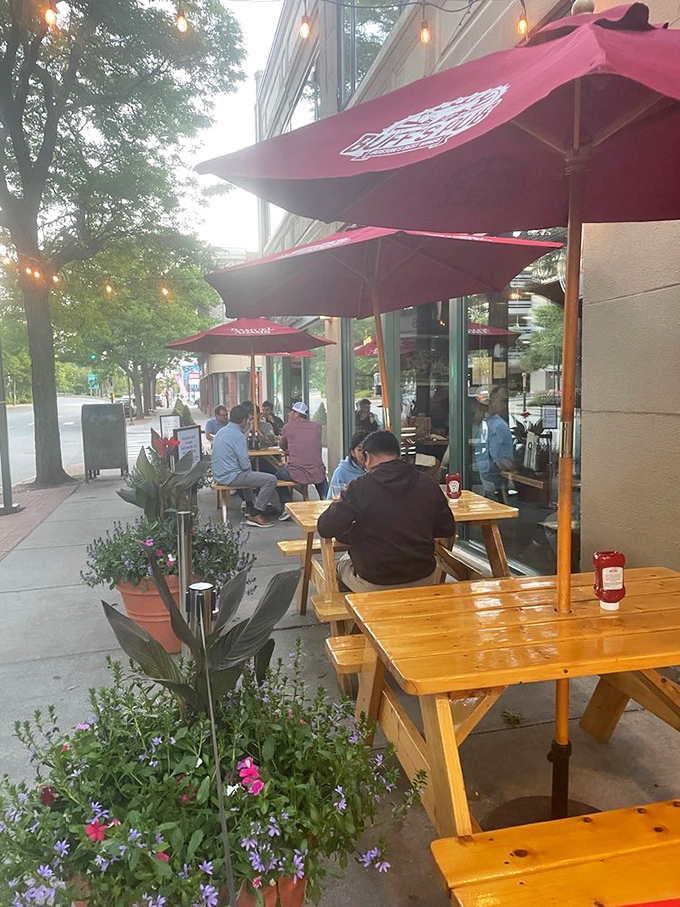 Alfresco dining with a side of people-watching. Who needs TV when you've got sidewalk theater?