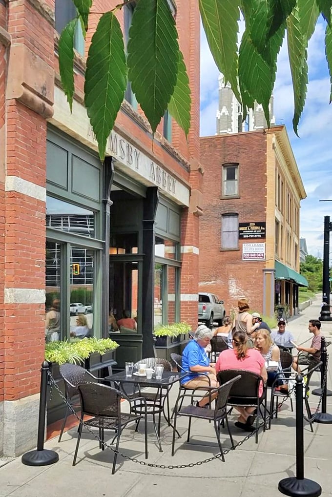 Sidewalk dining that captures Worcester's urban charm. The historic buildings provide the perfect backdrop for people-watching between bites.