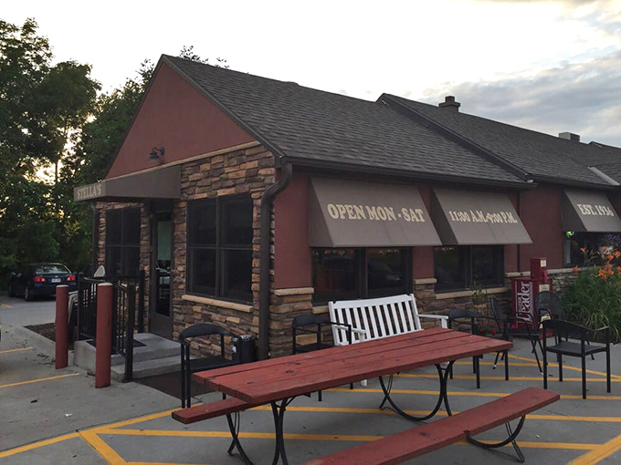 Al fresco dining, Stella's style. These outdoor benches are perfect for soaking up some sun while you wait for your burger fix.