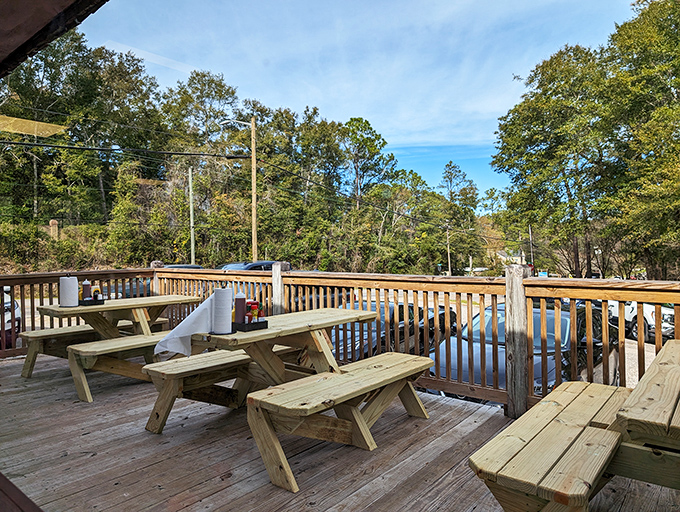 Outdoor seating with a side of nature. Because sometimes, you need a little fresh air to make room for dessert.