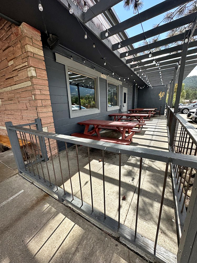 Outdoor seating with mountain views&mdash;because the only thing better than great barbecue is enjoying it in Colorado's fresh air.