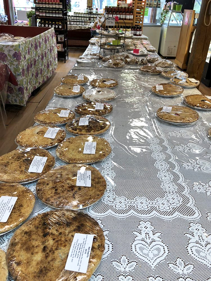 Pie overload! This display is what dreams are made of - if your dreams involve flaky crusts and fruity fillings.