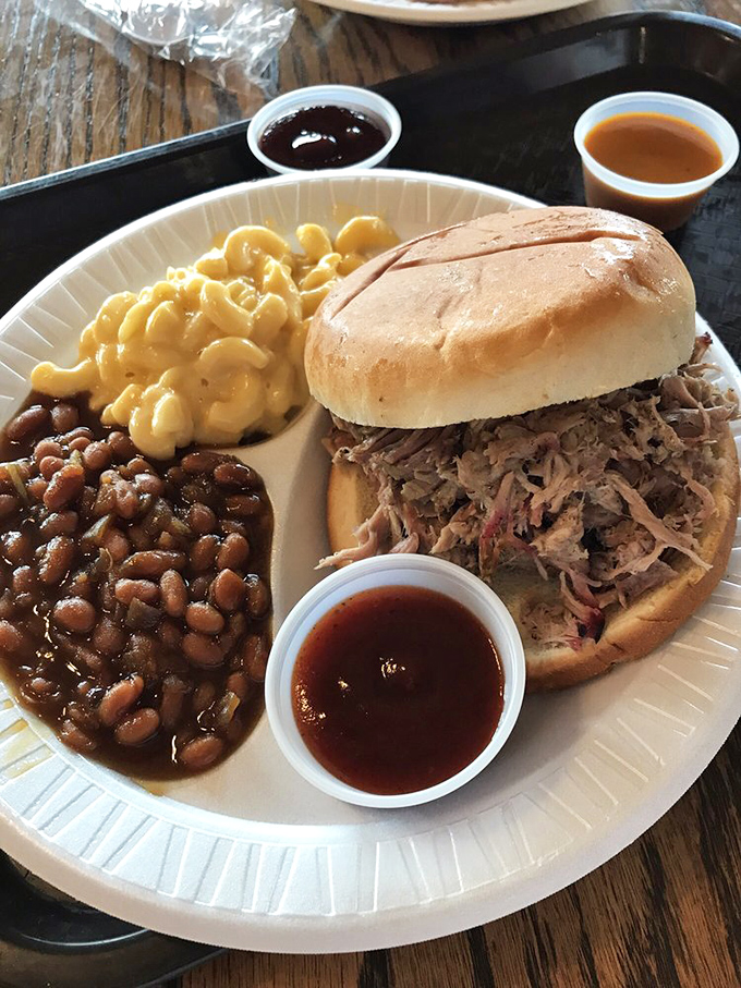 The pulled pork sandwich &ndash; a perfect handful of Tennessee tradition with mac and beans standing by for support.