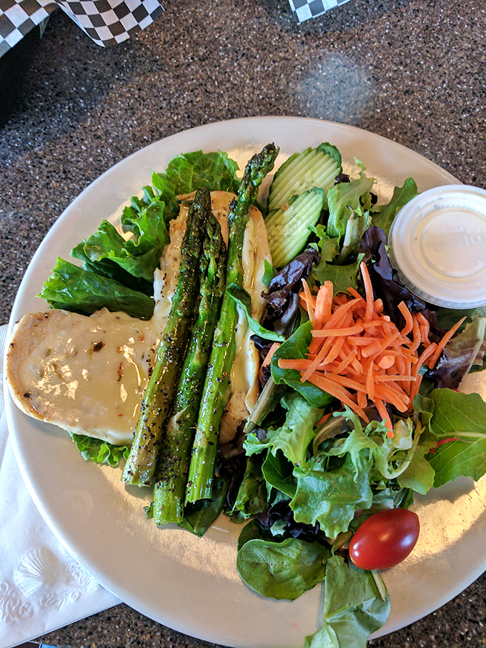 A salad that's more colorful than a tie-dye shirt at Woodstock! This plate is proof that eating your greens can be a psychedelic experience.