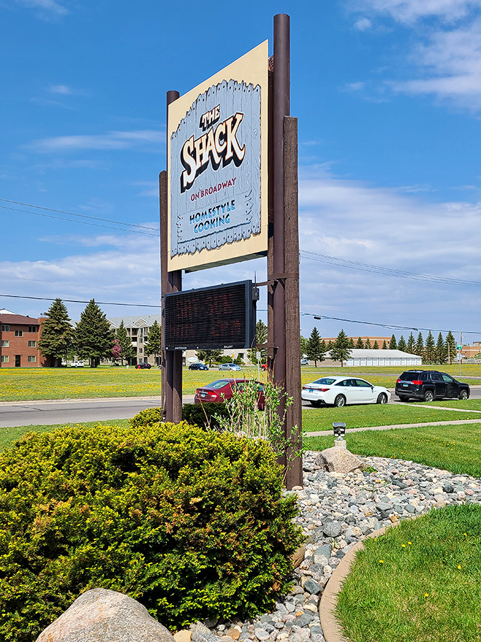 The Shack's sign: a beacon of hope for empty stomachs everywhere. It's not just a meal you're heading for; it's a full-on "Homestyle Cooking" experience.