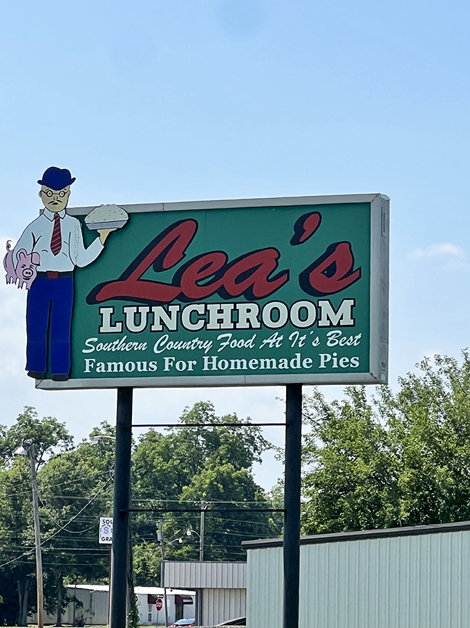 Southern hospitality, served daily! This sign promises the best of country cooking, and boy, does Lea's deliver.