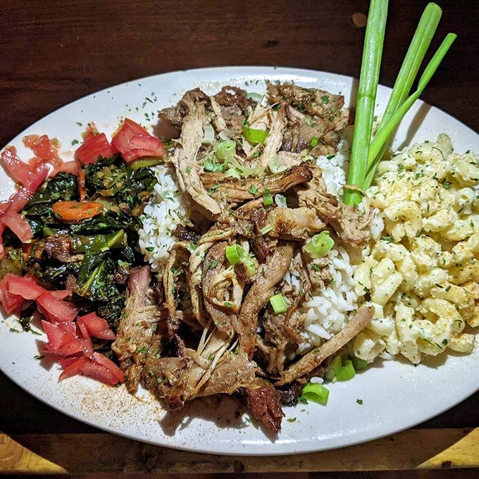 Aloha, flavor! This Smoked Kailua Pork plate is a Hawaiian vacation for your taste buds, no flight required.