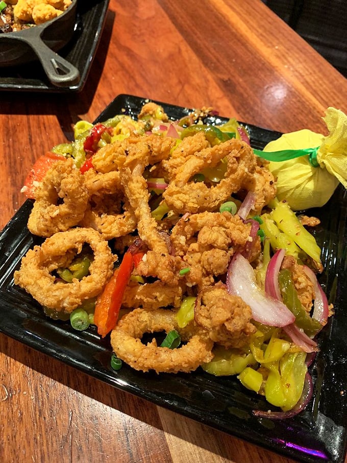Calamari with a kick! These spicy rings are like underwater onion rings that decided to live life on the edge.