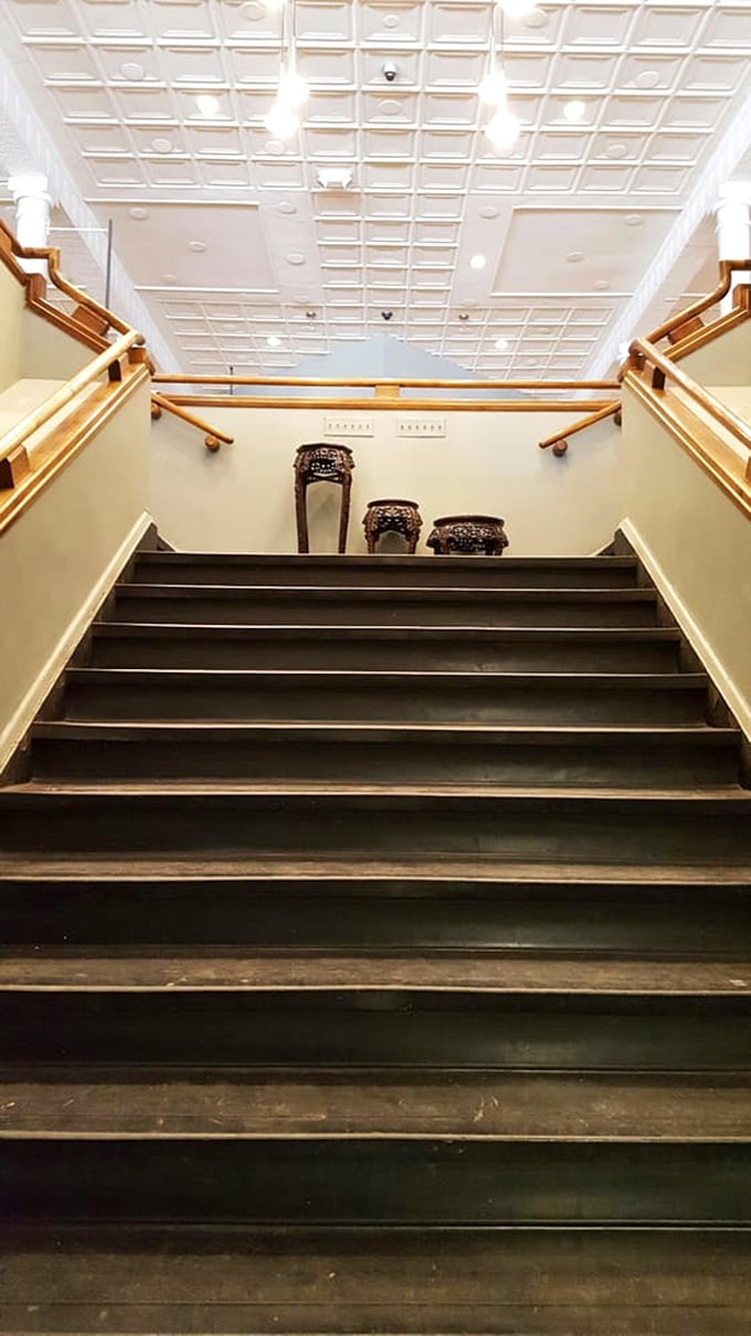 Stairway to thrift heaven! Each step brings you closer to that perfect find you never knew you needed.