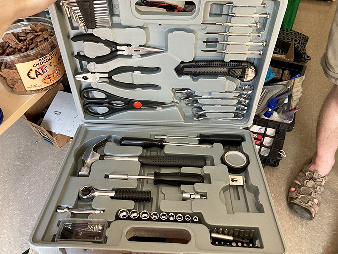 Tool time! This kit has everything you need to fix that wobbly table or finally hang that family portrait. No Tim Allen grunts required.