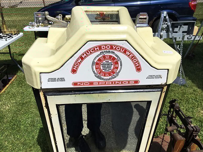 "How much do you weigh?" asks this charming vintage scale. A whimsical reminder of simpler times when carnival fun didn't require batteries.