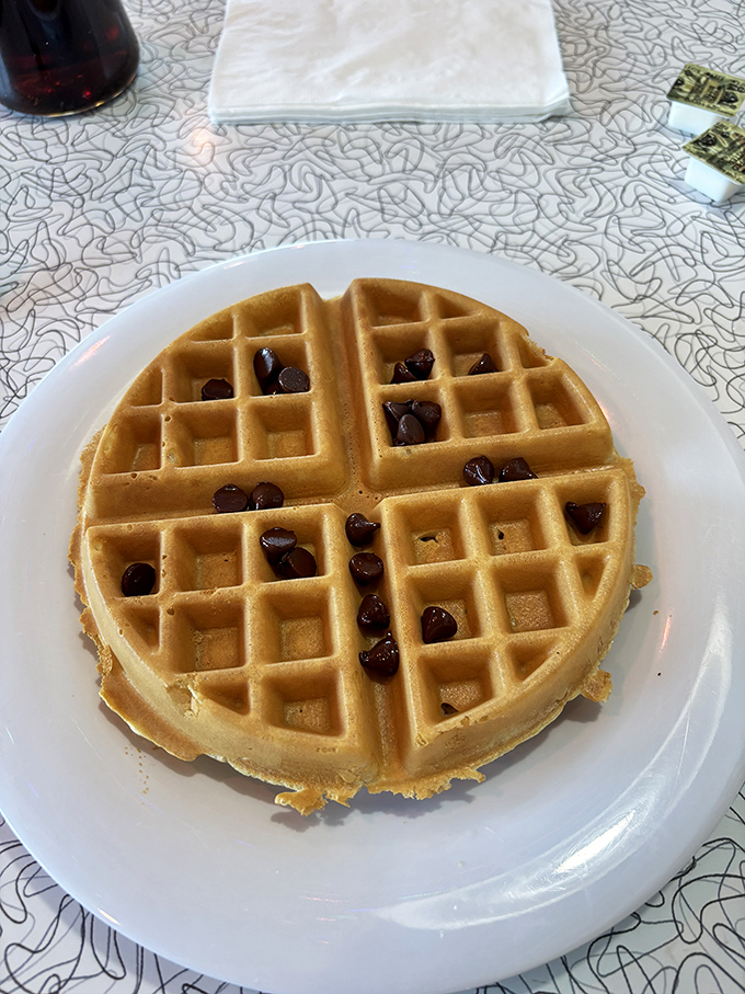 Waffle or work of art? With those perfectly crisp edges and chocolate chip polka dots, it's a breakfast that belongs in a museum.