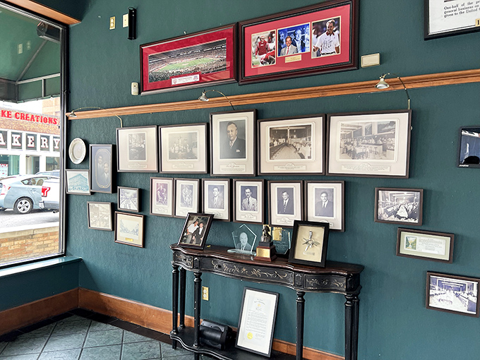 A wall of fame that tells tasty tales! These photos and mementos are a visual feast, showcasing the Bright Star's storied history.