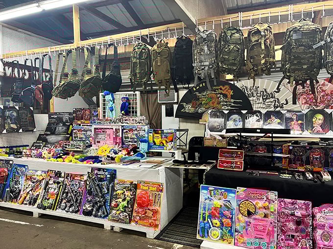 From backpacks to baubles, this booth's got it all! It's like your favorite thrift store and a trendy boutique had a beautiful bargain baby.