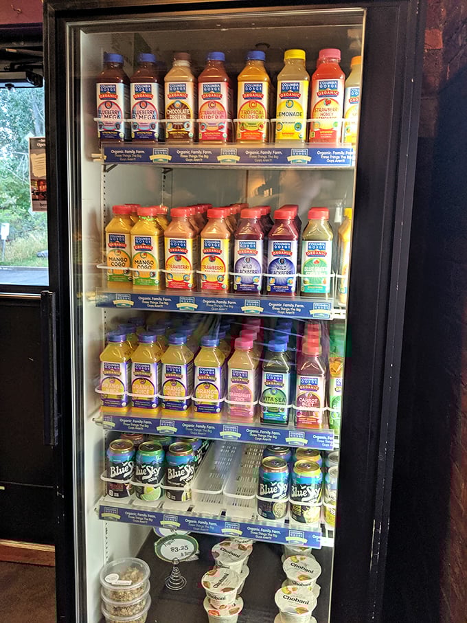 A well-stocked beverage case ensures no pastry goes unaccompanied by the perfect drink.