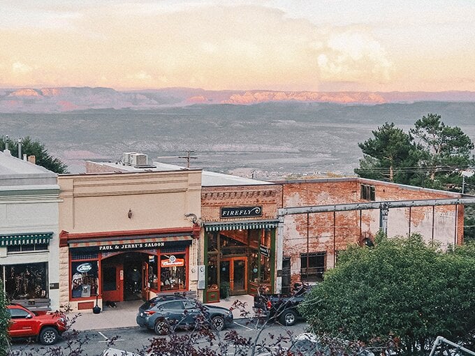 Sunset in Jerome: When the town trades its copper glow for golden hour magic. It's like Mother Nature's own Instagram filter.