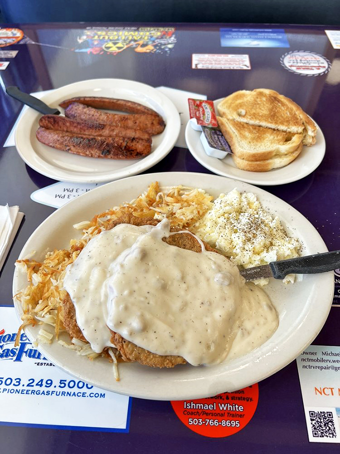 Behold, the chicken fried steak in all its glory! This crispy, gravy-smothered masterpiece is comfort food at its finest.